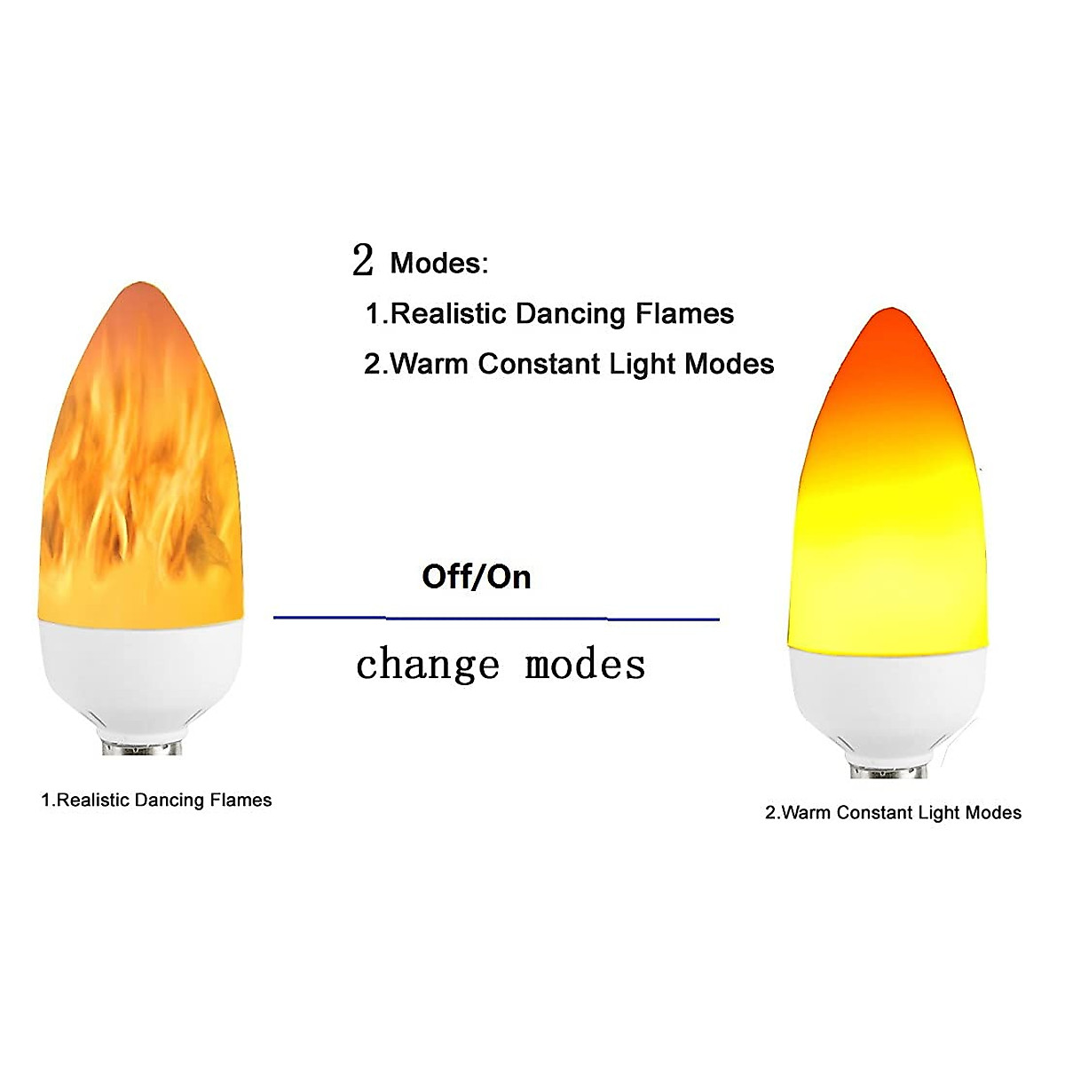 QLEE LED Flame Bulb E12 Candelabra Base 3 Watt Warm White LED Chandelier Bulbs Flameless Flickering Light for Events Festival Hotel Christmas Holiday Decoration 2 Modes (2 Pack E12)