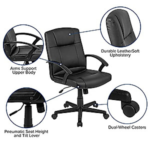 Flash Furniture Coffman Flash Fundamentals Mid-Back Black LeatherSoft-Padded Task Office Chair with Arms