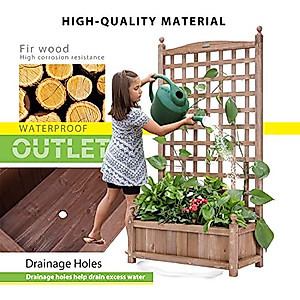 VIVOHOME Wood Planter Raised Bed with Trellis, 48 Inch Height Free-Standing Planter for Garden Yard