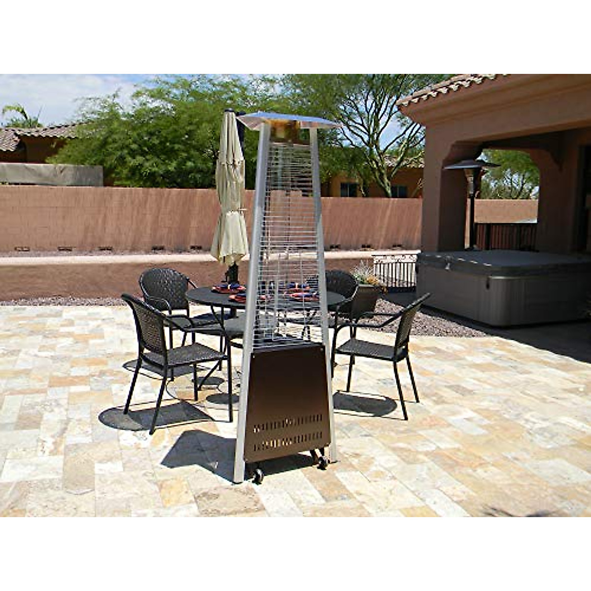 Hiland HLDS01-MGTHG Quartz Glass Tube Patio Heater w/Wheels, 40,000 BTU, Pyramid, Hammered Bronze