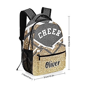 XOZOTY Gold Black Cheer Cheerleader Backpack Personalized Name Bag Bookbags Daypack for Kids Adult