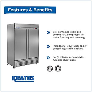 Kratos Commercial Freezer- 2- Solid Door Reach-In, Stainless Steel Exterior, 54" W (67K-005)