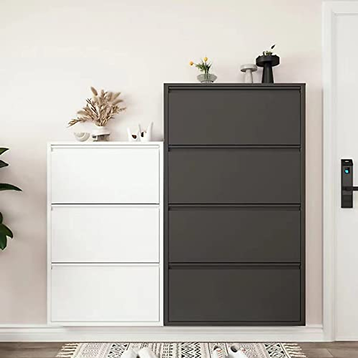 Aeumruch Wall Mounted Shoe Cabinet Flip Drawer Shoe Cabinet Narrow Shoe Cabinet White