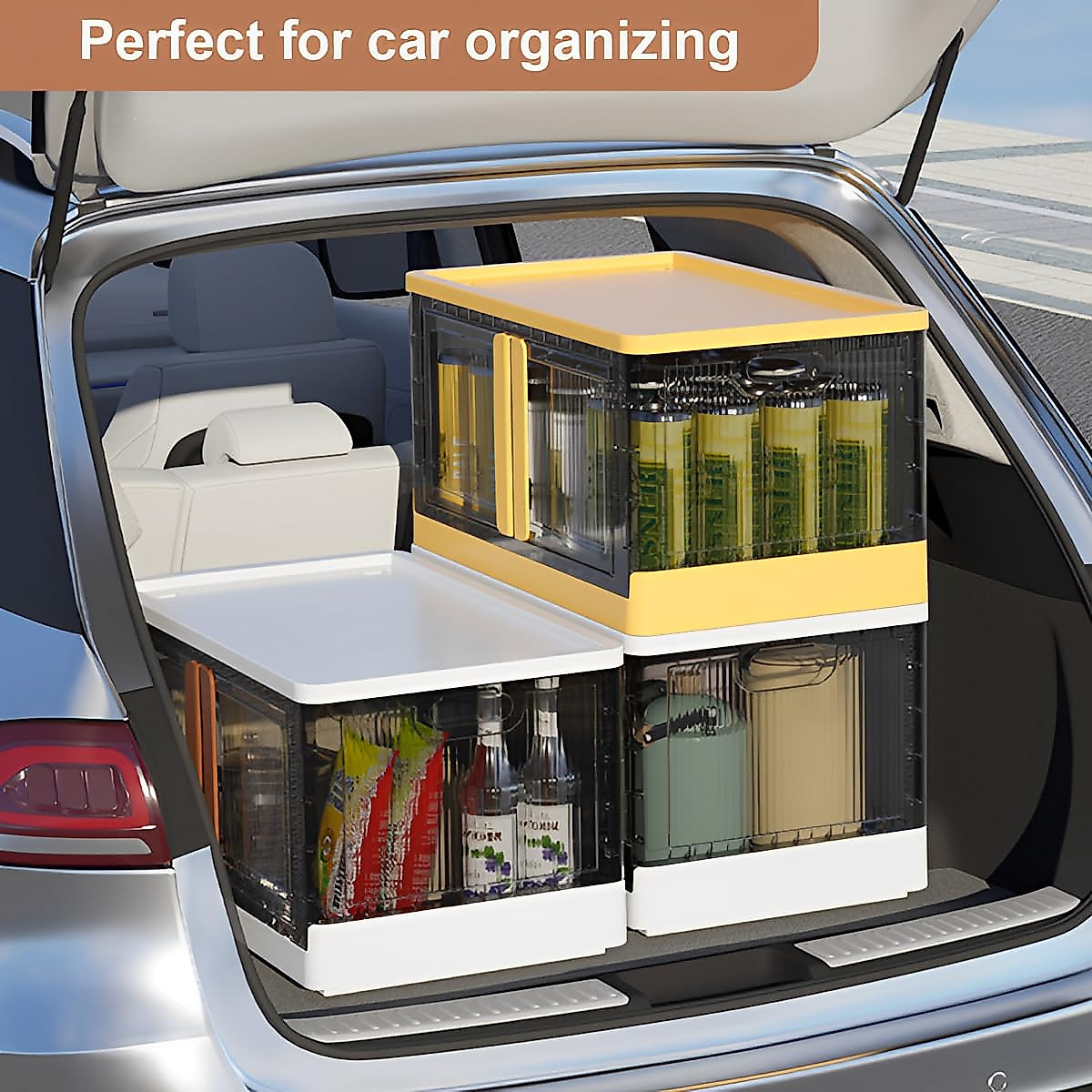 T&Jero 19 Gal Collapsible Storage Bins with Lids and Wheels, Stackable Plastic Closet Organizer with Doors, Foldable Storage Container for Dorm Room Organizing, 3 Pack