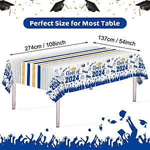 Graduation Decorations Class of 2024 Tablecloth - 3 Pcs Plastic Congrats Grad Table Cloth, Graduation Table Cover for Graduation Party Decorations 2024 and Party Supplies, 54"x108" (Blue and Gold)