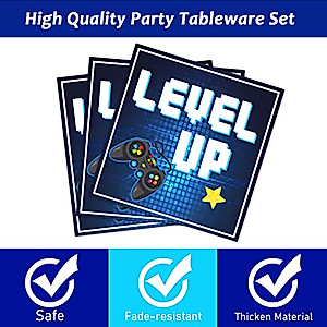 gisgfim 96 Pcs Video Game Party Supplies Paper Plates Napkins Gaming Party Birthday Decorations Favors for Kids Gaming Serves 24