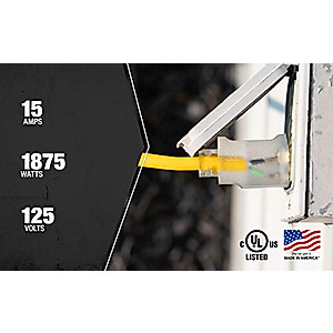 Coleman Cable 14880002 1488SW0002 14/3 Insulated Outdoor Extension Cord with Lighted End, 50-Foot, Feet, Yellow