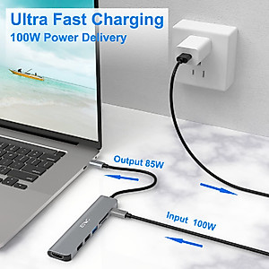 JESWO USB C Hub/Adapter, 7 in 1 with 4K HDMI Output, USB 3.0, 2 USB-A, SD/TF Card Reader, 100W PD, USB C Dongle for MacBook Pro/Air, Dell XPS More Type C Devices
