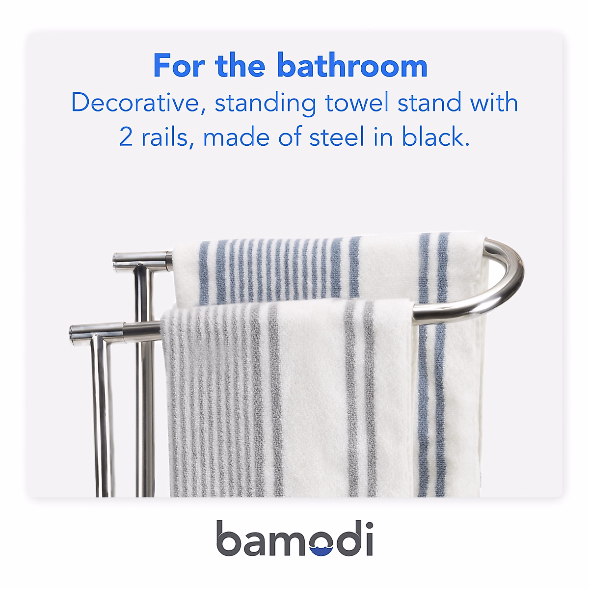 Bamodi Freestanding Towel Rack for Bathroom Floor - Practical Bath Towel Rack Holder Stand for Bathroom, Kitchen, Room - Easy to Assemble, with Offset Rails for Drying - Black Steel Finish