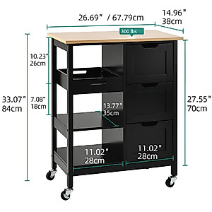 YITAHOME Kitchen Island with Storage, Kitchen Cart for Home, Rolling Serving Utility Trolley Cart on Wheel with 3 Drawers and 3 Storage Shelves, Kitchen Serving Cart for Dining Room, Bar, Black