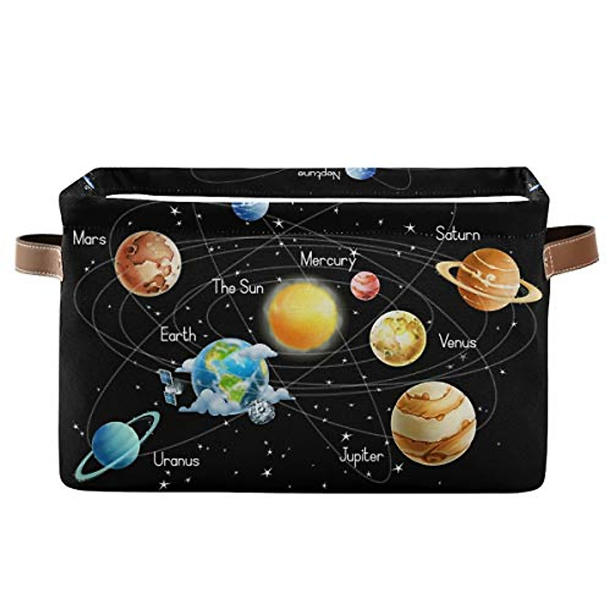 AUUXVA Solar System Planet Storage Basket Bins Large Fabric Storage Cube Box with Handles Collapsible Closet Shelf Cloth Organizer Basket Decorative 2 Pack for Shelves Kids Nursery Bedroom Bathroom