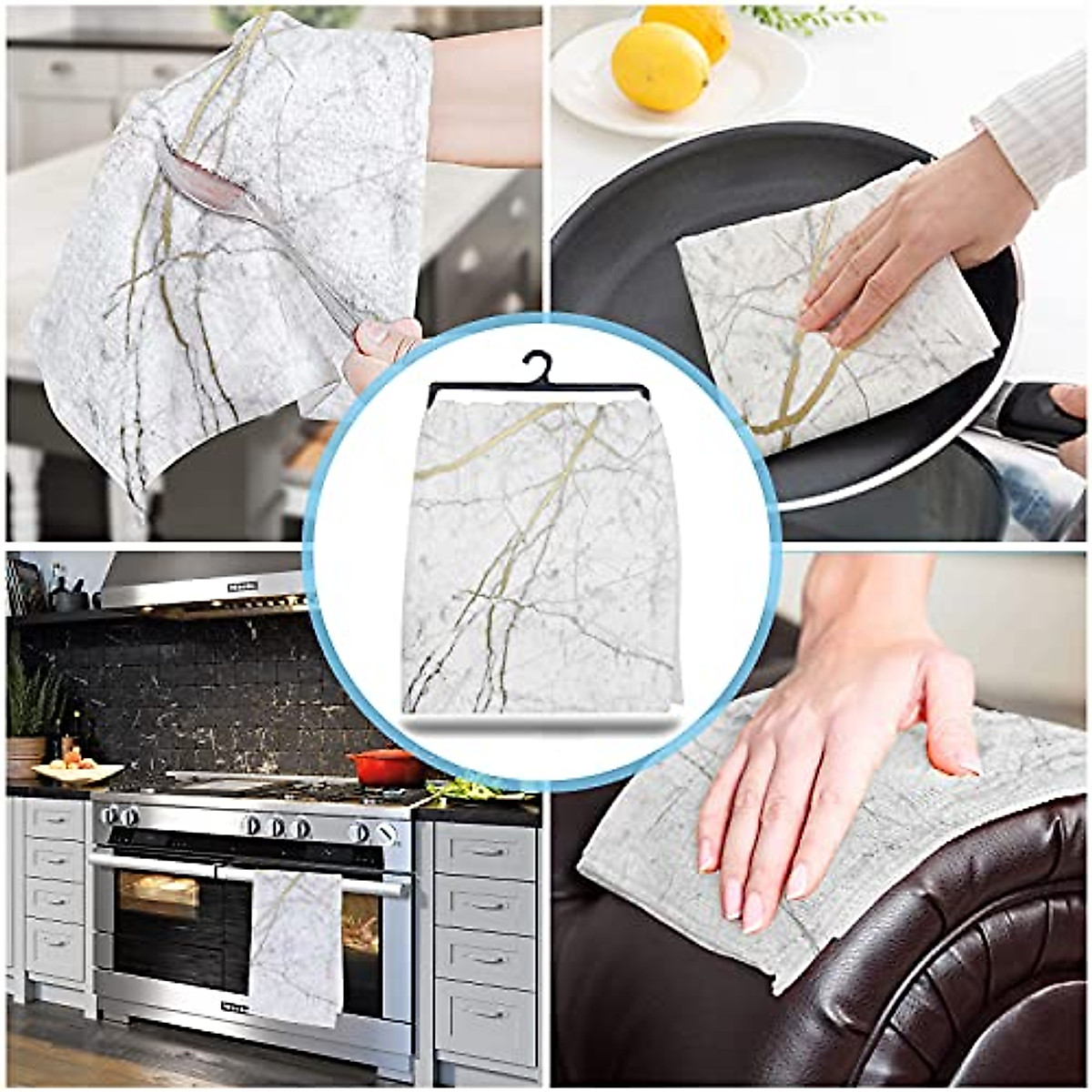 Marble Gold Kitchen Towels,White Grey Gray Modern Absorbent Elegant Microfiber Kitchen Dish Hand Tea Bath Towel,Little Black Textured Quick Dry Cleaning Cloth Dishclothes Decorative Sets (1-PC,18x28)