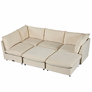 Merax 136.6" Large U-Shape L-Shape Sectional Sofa with 2 Chaise and Removable Ottomans for Living Room,Beige