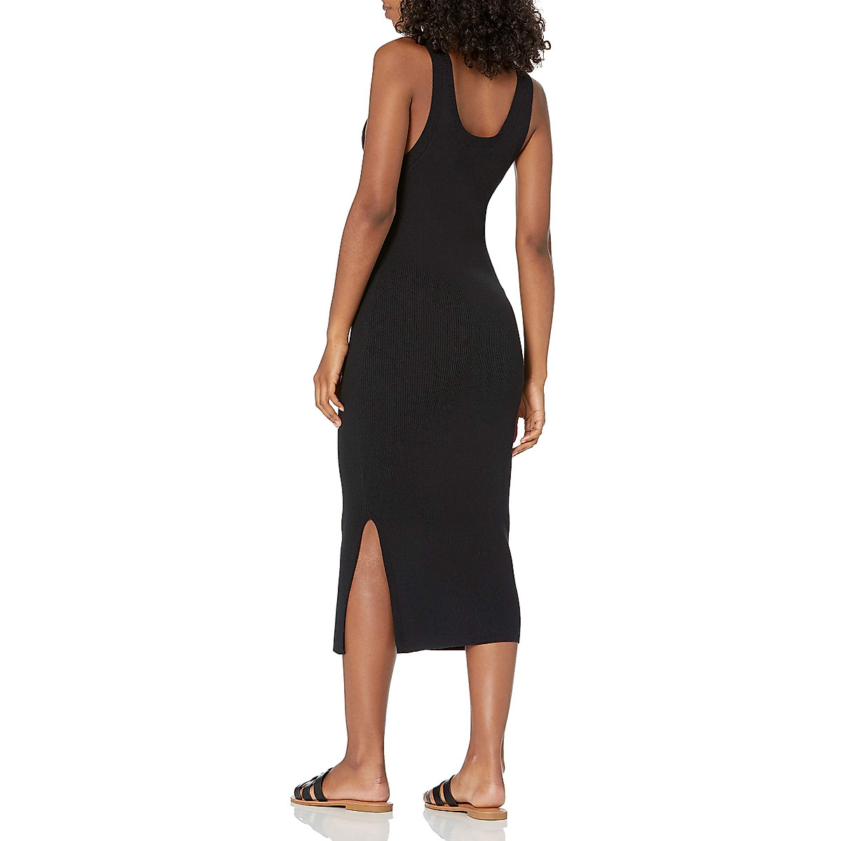 The Drop Women's Yasmin Side Slit Midi Sweater Tank Dress, Black, M
