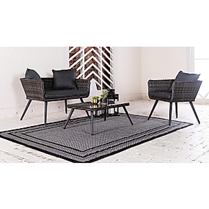 Unique Loom Outdoor Border Collection Area Rug - Multi Border (3' 3" x 5' 1" Rectangle, Gray/ Black)