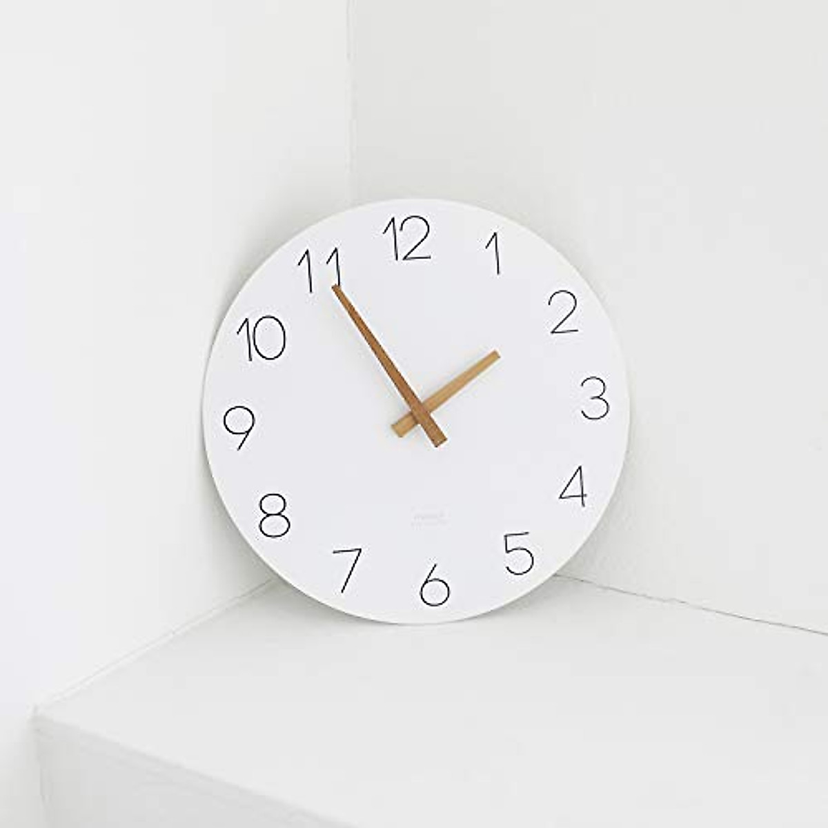mooas Flatwood Wall Clock, 12" Wood Wall Clock Non-Ticking Sweep Movement Decorative Wall Clock Battery Operated Wall Clock Clock for Home Living Room Kitchen Bedroom Office School Hotel