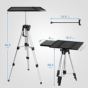 Projector Tripod Stand with Tray Laptop Tripod with Tray Stand Projector Holder Stand Adjustable Height Laptop Stand DJ Laptop Stand Laptop Floor Stand Laptop Standing Desk (Silver)