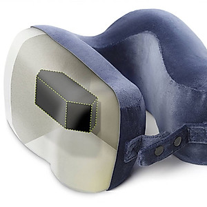 Lewis N. Clark Contoured Memory Foam Hexform Travel Cervical Neck Pillow for Shoulder & Neck Pain, Airplane, Camping, Kids & Adults, Standard, Navy