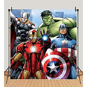 Avengers Backdrops Superhero Boys Kids Birthday Party Background Supercity Cospaly Baby Shower Banner Photography Cake Table Decoration Supplies Photo Studio Booth Props 6x6ft