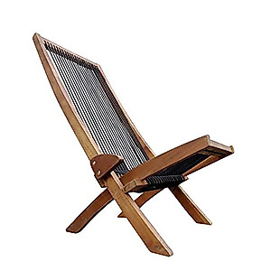 Folding Rope Wooden Chair - Foldable Outdoor Low Profile Wood Lounge Chair for The Patio, Backyard, and Deck, No Assembly Required