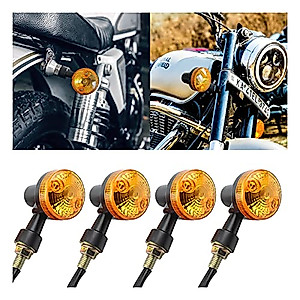 Motorcycle Round Turn Signal Lights, 4PCS 12V LED Bulbs Blinker Direction Indicator Lamp, Universal for Honda Shadow Suzuki Kawasaki Harley Yamaha (Black/4PCS)