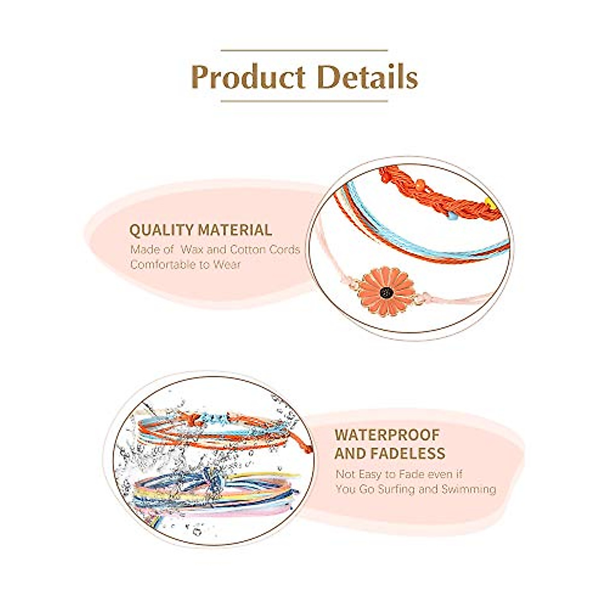 Hicarer 21 Pieces Surfer Wave Bracelet Ocean Wave Adjustable Waterproof Handmade Friendship Bracelet Summer Sunflower Bracelets Anklets Jewelry for Women Teen Girls (Ocean Style)