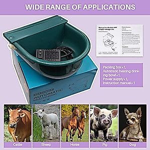 PAULOZYN Heated Automatic Livestock Waterer Dog Water Bowl Dispenser Outdoor Winter Animals Thermal-Bowl for Chicken Horse Cattle Cow Pet Goat Sheep Pig, with Float Ball Valves