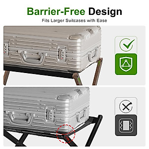 Kweetle Luggage Rack for Guest Room,1- 2 Pack Wood Suitcase Racks with Nylon Straps & Storage Shelf, Holds up to 180lbs, Folding Travel Hotel Luggage Stand (Walnut)