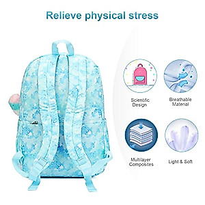 Caran·Y Waterproof Girls Backpack for Kids in Elementary School bag Large space Love decoration Starry pattern Fit Over 6 years old Backpack for Toddler Girls Book Bag（Aqua Blue）