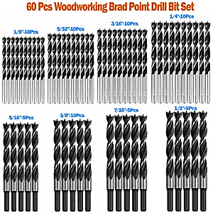 Brad Point Woodworking 60Pcs Drill Bit Set Drill for Hardwood Softwood