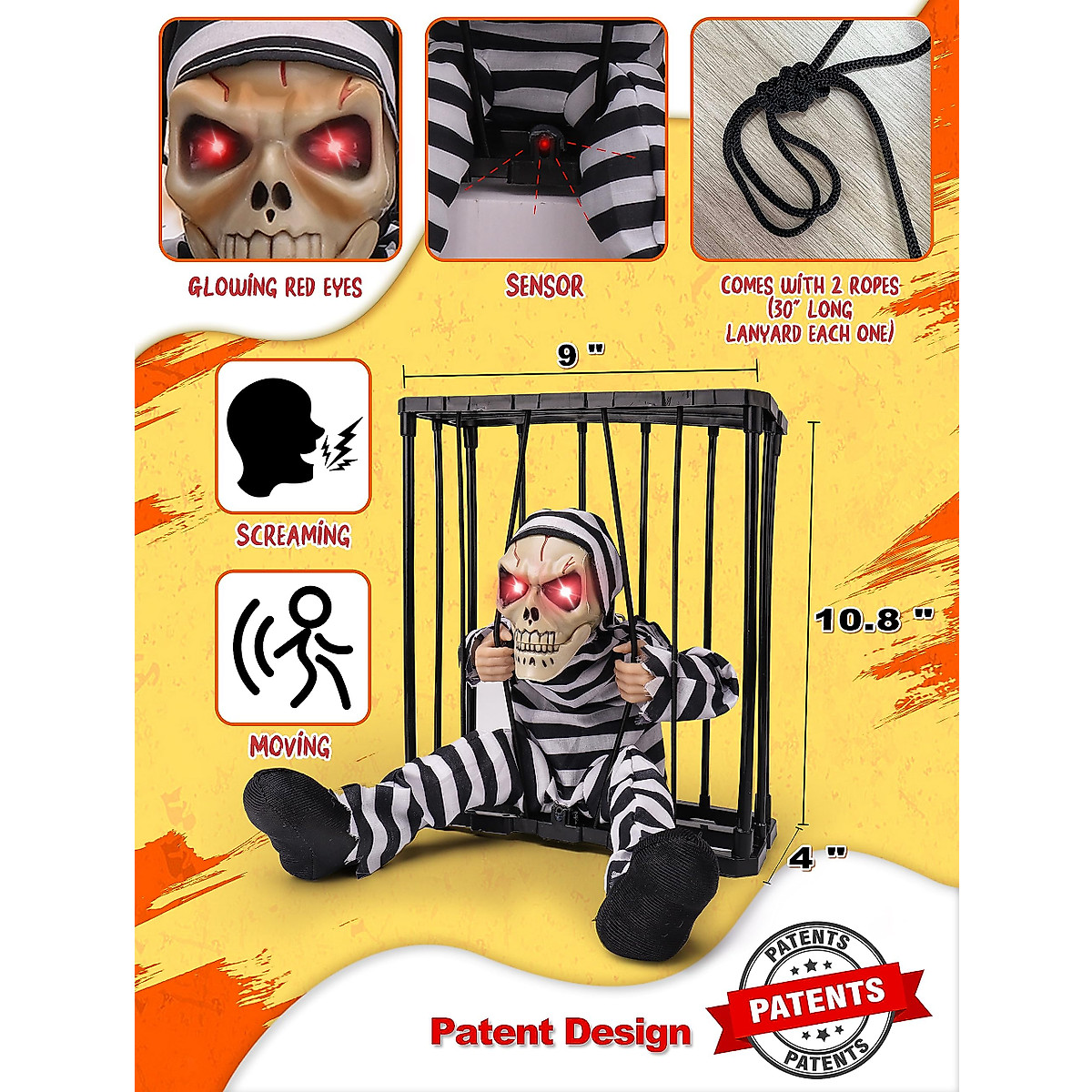 Hanging Ghosts Halloween Decor, Yelling Scary Animated Halloween Decorations Indoor Outdoor, Spirit Talking Skull Props