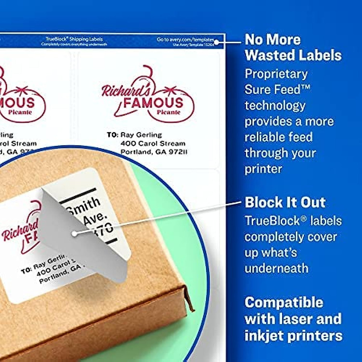 Avery 5164 TrueBlock Shipping Labels, Laser Print, 3-1/3 x 4, White, 600/Box