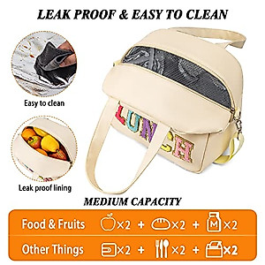 LUCKIPLUS Lunch Bag for Women Personalized Insulated Lunch Box for Adults with Adjustable Shoulder Strap Reusable Freezable Lunchbox Cooler Tote for Office Work Picnic Beach (Beige)