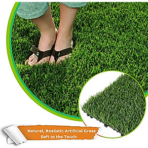 MNKNENG 9 Packs Artificial Grass Turf Tiles for Patio 12x12 Inches Fake Grass for Patio Self-draining Interlocking Grass Tiles for Balcony Backyard Patio Indoor Outdoor Flooring Lawn