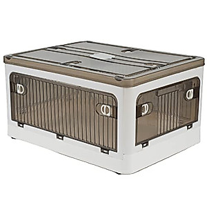 Storage Bins With Lids Folding Containers Plastic Underbed Wheels Foldable Toy Box Organization Closet Drawers Stackable Cubes Collapsible Clear(White)