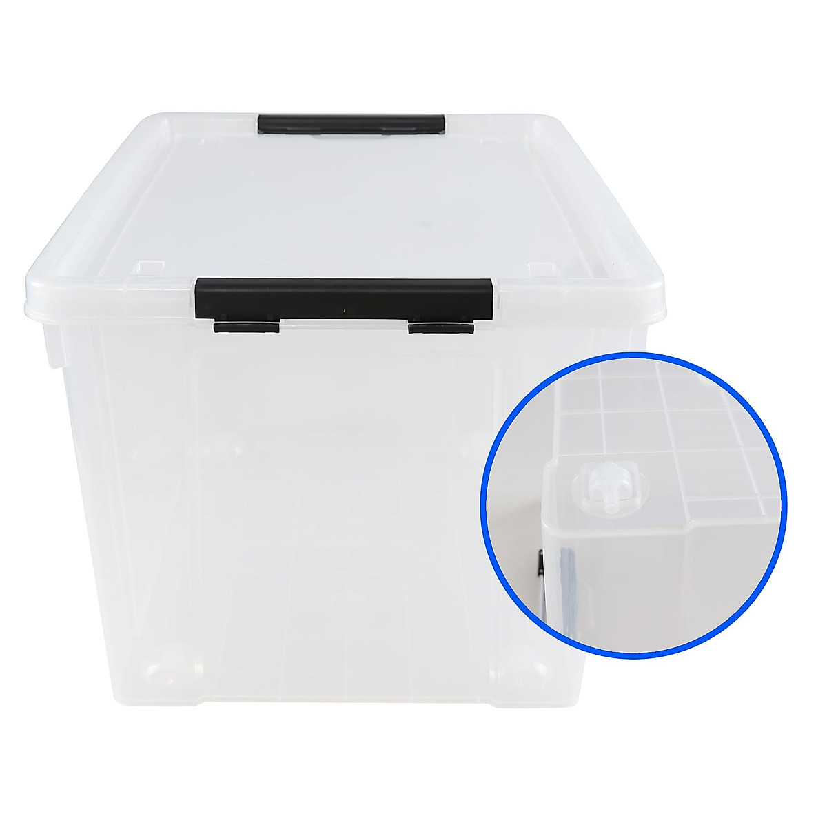 Drephia 4 Pack Clear Latch Storage Bin with Lid and Wheels, 50 L Large Plastic Storage Box