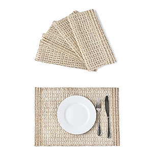 Fennco Styles 100% Jute Design Farmhouse Placemats 13" W x 19" L, Set of 4 - Ivory Table Mats for Home, Dining Room, Banquets, Family Gathering and Special Occasion (Ivory)