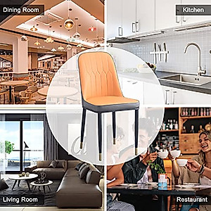 GNIXUU Dining Chairs Set of 4, Leather Dining Chair Modern Upholstered Kitchen Side Chair with PU Cushion and Metal Legs for Dining Living Room Restaurant(Orange)