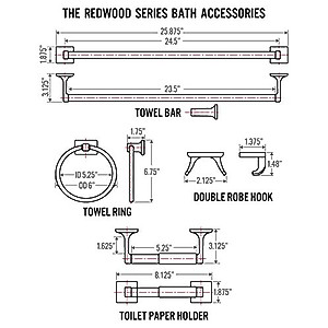 Bennington Redwood Series 4 Piece Bath Hardware Bathroom Accessory Set, Brushed Nickel