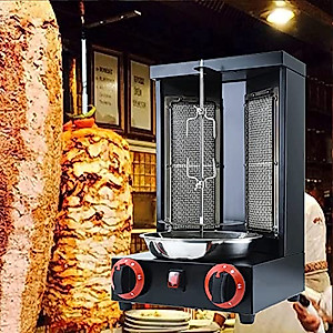 XGN Shawarma Machine Gas Doner Kebab Machine Chicken Gyro Grill Homemade Vertical Rotisserie with 2 Burners 110V Stainless Steel for Home, Outdoor(Black)