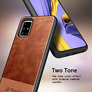 E-Began Case for Samsung Galaxy A51 4G with Tempered Glass Screen Protector (Maximum Coverage), Premium Cowhide Leather Hybrid Defender Protective Shockproof Rugged Durable Case -Brown
