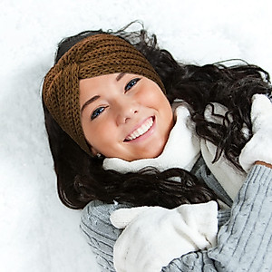 DRESHOW Winter Wide Headbands for Women Crochet Turban Knitted Ear Warmer Thick Headband Crochet Bow Twist Head Wraps Winter Accessories