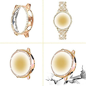 Mosonio Compatible with Samsung Galaxy Watch 6 Band 40mm, 20 mm Black Bling Galaxy Watch Band with 40 mm Cover Case for Women, Jewelry Metal Wristband for Samsung Galaxy Watch 6（Rose Gold,40 mm）