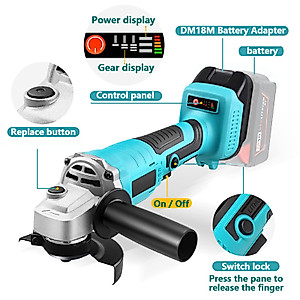 Cordless Angle Grinder, 18V variable speed metal grinders w/DM18M Battery Adapter，10000RPM Brushless Motor, 3/8 arbor, 110V 4-inch high power(Battery not include)
