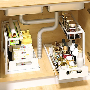 Lexza Bathroom Pull Out Cabinet Organizer with Sliding Storage Baskets, Under Sink Organizer for Kitchen Storage, White