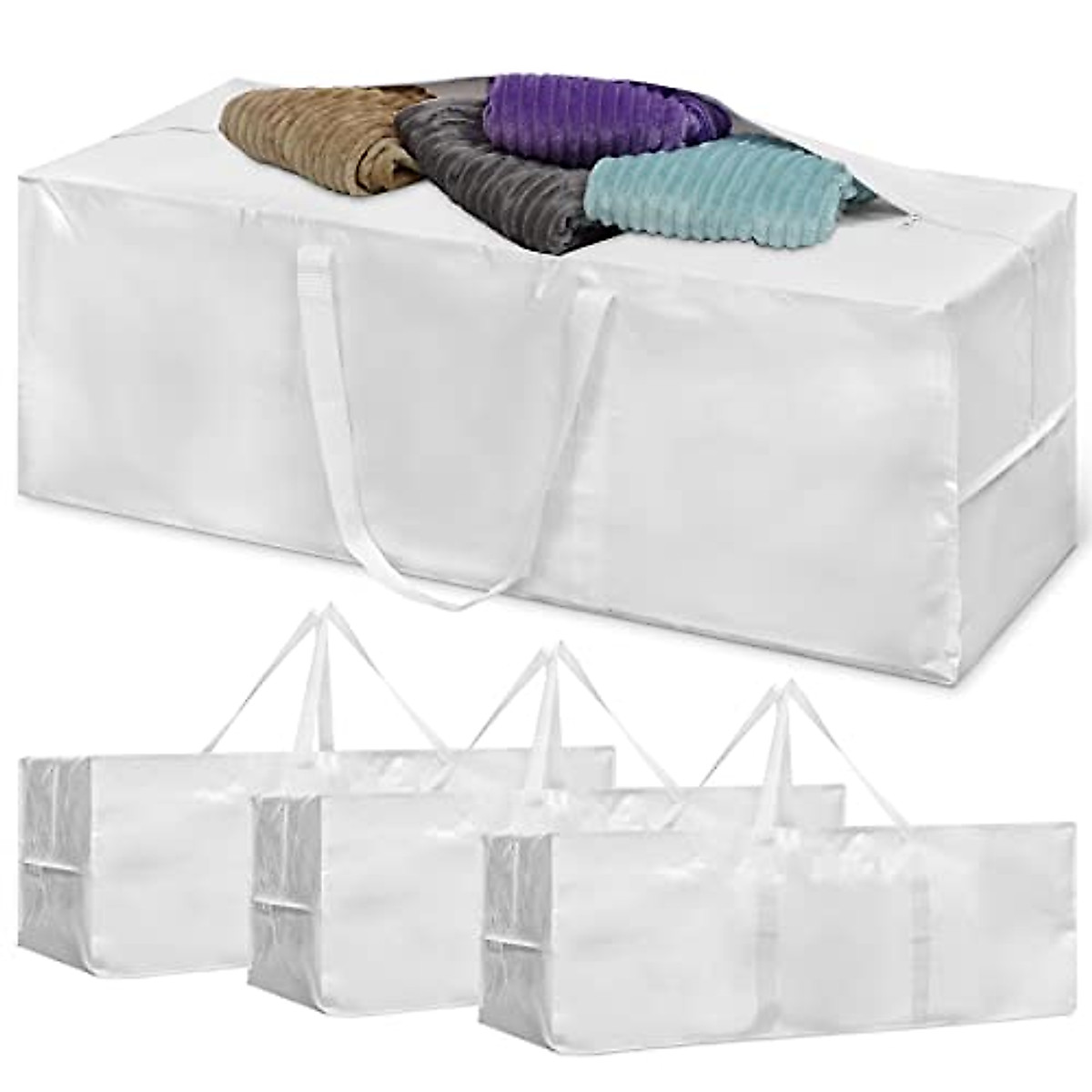 4 Pieces Heavy Duty Moving Bags Extra Large Storage Totes with Zippers and Handle 100 Lbs Waterproof Huge Tote Duffel Moving Supplies for Apartment College Essentials (White)