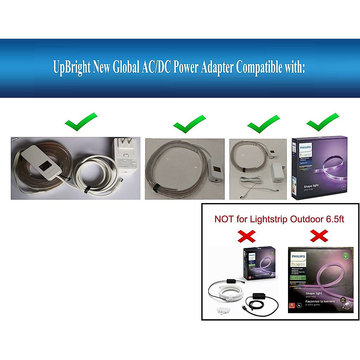 UpBright 24V AC/DC Adapter Compatible with Philips Hue Lightstrip Plus 2.0 HUE20 800276 800268 555334 Light Strip HUESTRIPMK2 71901 71902A 71903 S020CM2400083 S020YM2400083 20W 0.83A LED Power Supply