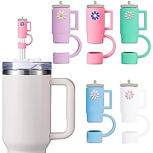 5PCS Straw Cover Cap for Stanley Cup, Silicone Straw Topper fit Stanley 30&40 Oz Tumbler with Handle, 10mm Drinking Straw Tip Covers for Stanley Cups Accessories.