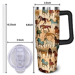 puhnhsv 30 oz Horse Tumbler With Handle and Straw, 30oz Insulated Stainless Horse Tumbler Coffee Travel Mugs Cup Water Bottle Horse Lovers Gifts for Women Girls