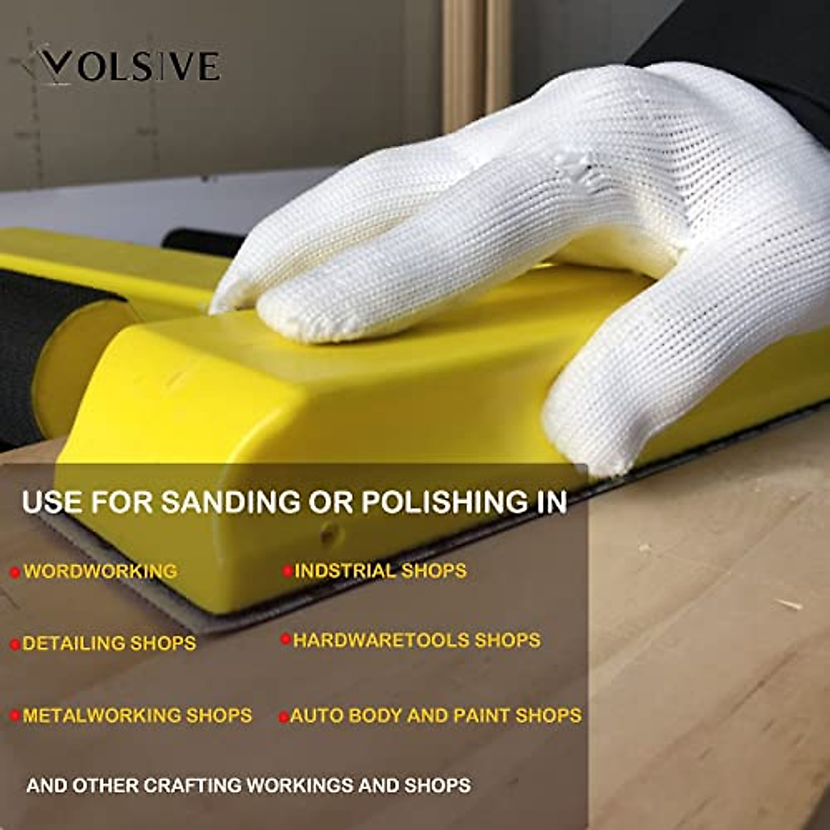 VOLSIVE 7pcs Hand Sanding Block Set, Rectangle Handheld Sanding Pad, Hook and Loop Interchangeable Assorted Shapes, for Sanding or Polishing in Auto Body and Paint Shops - Yellow